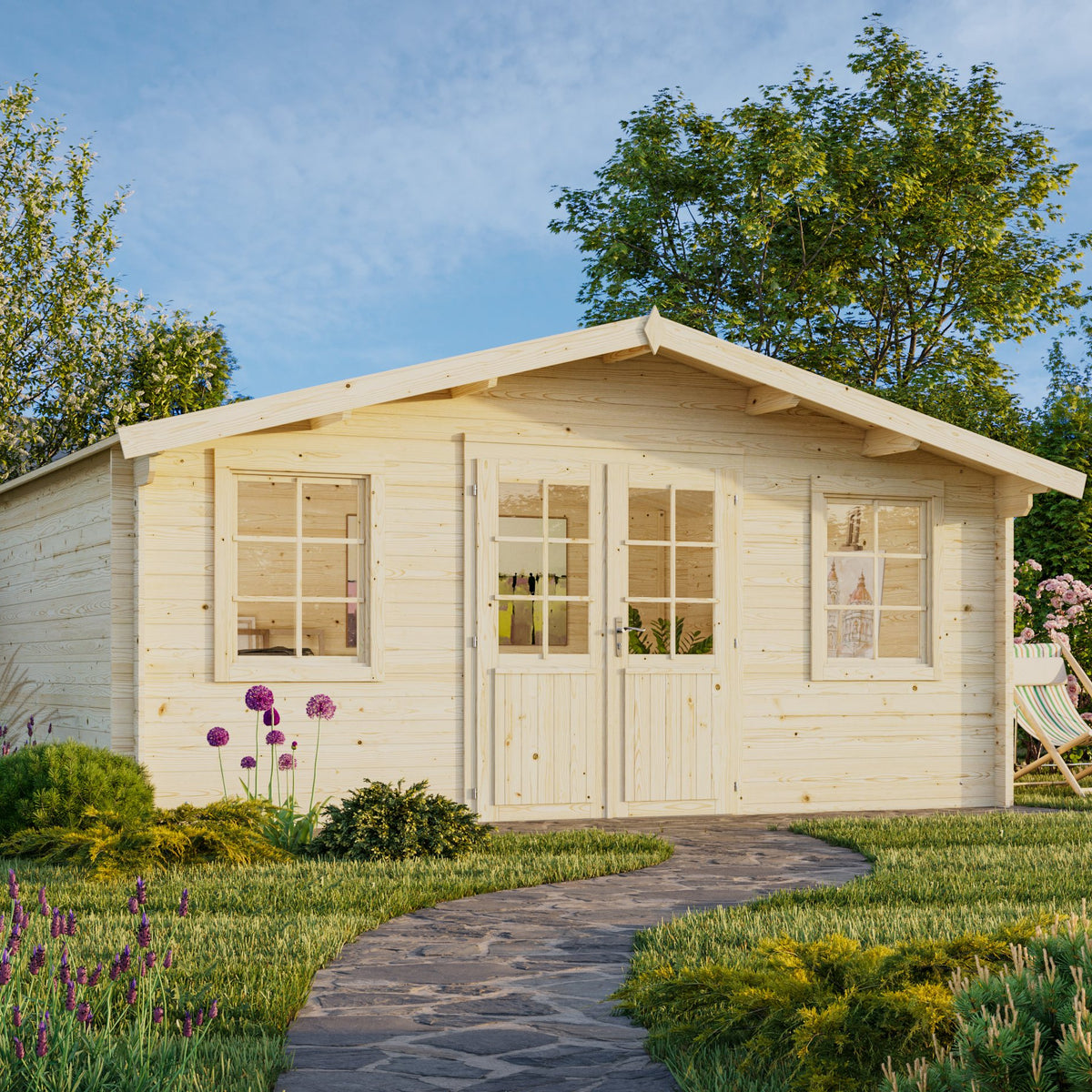 Klara L (5x3,8m | 17,0m² | 28mm) Alle 2,5m korkea hirsimökki – Palmako OY