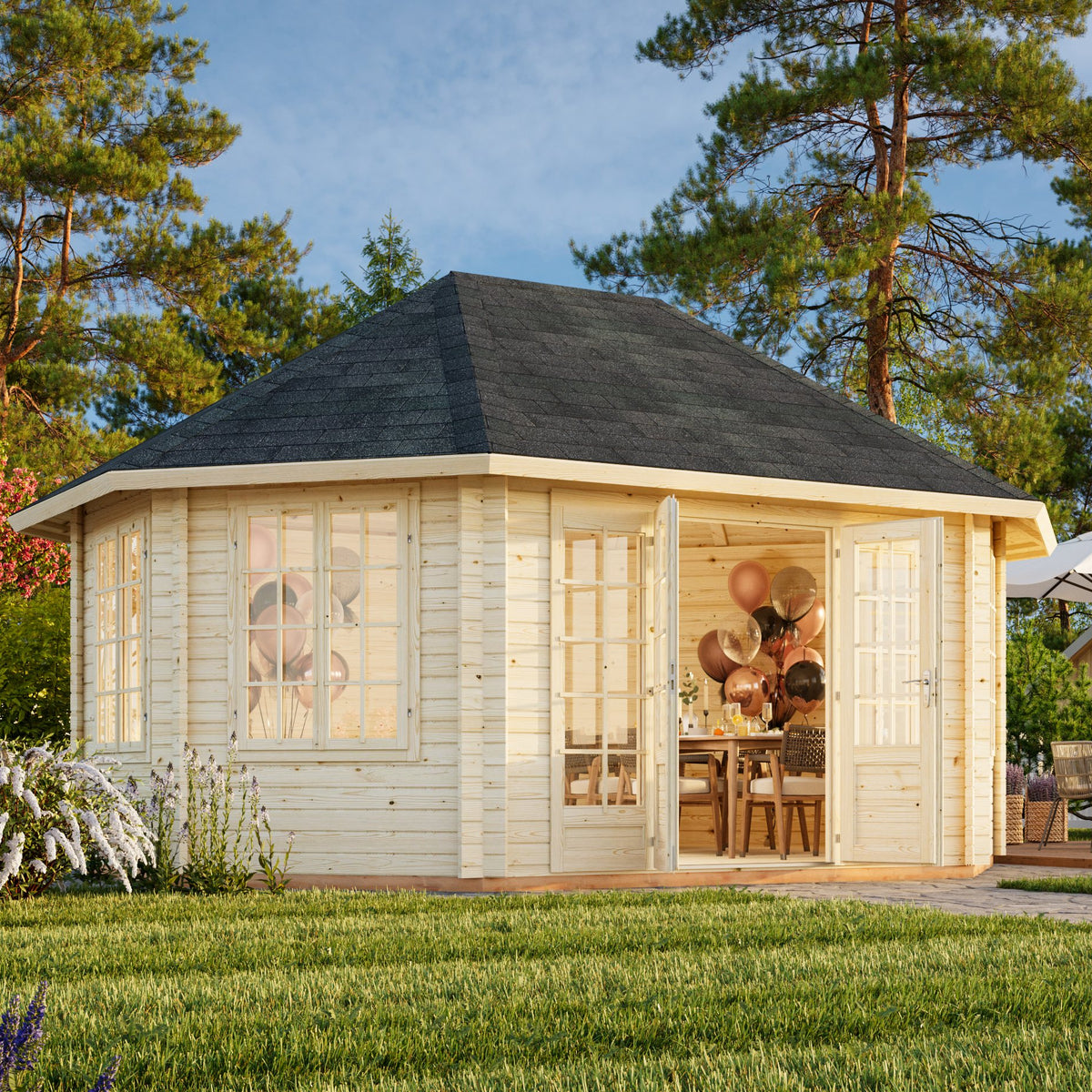 Hanna (5,7x4,2m | 20,3m² | 44mm) Tilava huvimaja – Palmako OY